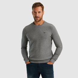 PME-Legend Strickpullover PME LEGEND, Herren, Gr. M, grau (mid grau melee), Strick, Obermaterial: 100% Baumwolle, meliert, regular fit taillenbedeckt, Rundhals, Rippb&uuml;ndchen, Pullover Strickpullover, mit Logostickerei