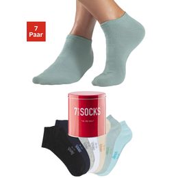 Sneakersocken Bench., Damen, Gr. 43-46, schwarz (1x schwarz, 1x marine, 1x beige, 1x wei&szlig;, 1x grau meliert, 1x mint, 1x t&uuml;rkis), Baumwollmischung, unifarben, elastisch, Socken Sneakersocken, verpackt in der Dose