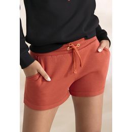 Sweatshorts Lascana, Damen, Gr. 44/46, N-Gr, rot (rotbraun), Obermaterial: 60% Baumwolle, 40% Polyester, unifarben, bequem kurz, Hosen Sweatshorts, Lounge-/Relaxshorts mit Bindeband, Loungewear