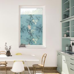 Fensterfolie LICHTBLICK ORIGINAL "Fensterfolie selbstklebend, Sichtschutz, Aqua Floral - Blau", blau, B:100cm L:100cm, Polyvinylchlorid (PVC), Fensterfolien, Fensterfolie