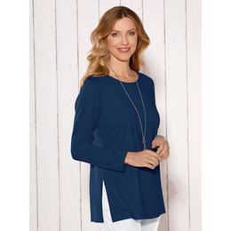 Langarmshirt Classic Basics "Longshirt", Damen, Gr. 50, blau (marine), 100% Baumwolle, unifarben, Rundhals, Shirts Langarmshirt
