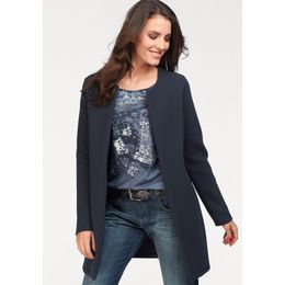 Longblazer Aniston SELECTED, Damen, Gr. 38, blau (marine), Ottomane, Obermaterial: 100% Polyester, unifarben, figurumspielend ca. Mitte Oberschenkel, Rundhals, eingesetzt normaler Saum, Blazer Longblazer, in modischer L&auml;nge, Topseller
