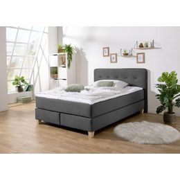 Boxspringbett Home Affaire "Fargo", grau (anthrazit), B:153cm L:227cm, Struktur fein (100% Polyester);Samtstoff (100% Polyester), Komplettbetten, Boxspringbett, in &Uuml;berl&auml;nge 220 cm, mit Topper, 3 Ausf&uuml;hrungen, 4, Breiten