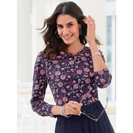 Print-Shirt Inspirationen "Langarm-Shirt", Damen, Gr. 48, marine, erika, bedruckt, 50% Baumwolle, 50% Modal, gebl&uuml;mt, gemustert, mehrfarbig, Rundhals, Shirts Print-Shirt