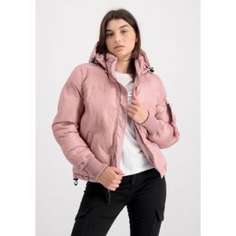 Winterjacke Alpha Industries "Hooded Logo Puffer Women", Damen, Gr. L, rosa (silber pink), Obermaterial: 100% Polyester; Futter: 100% Polyester; F&uuml;llung: 100% Polyester, Jacken Winterjacke