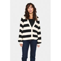Strickjacke Saint Tropez "GarbieSZ Cardigan", Damen, Gr. XS (34), schwarz (ice schwarz stripe), Strick, Obermaterial: 54% Polyester, 38% Polyamid, 5% Wolle, 3% Elasthan, gestreift, V-Ausschnitt, Strickjacken Strickjacke