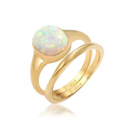 Ring-Set Elli "Ring Klassik Opal Basic gedreht (2 tlg) 925 Silber" Gr. 58, gold, Fingerringe, Damen, 58,mit Stein, Silber 925 (Sterlingsilber), 9mm, Ring-Set