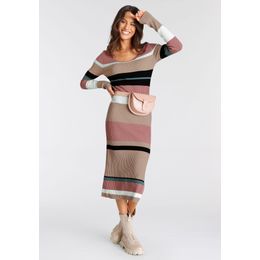 Strickkleid Laura Scott, Damen, Gr. 44, N-Gr, rosa (beige, rosa, gestreift), Strick, Obermaterial: 70% Viskose, 30% Polyamid, gestreift, sehr figurbetont kniebedeckend, Rundhals, Kleider Strickkleid, in Midiform mit tollem Streifendesign