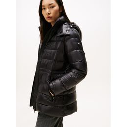 Steppmantel Tommy Hilfiger "GLOSS HW DOWN WAIST REG COAT", Damen, Gr. M (38), schwarz, Steppware, Obermaterial: 100% Nylon, unifarben, h&uuml;ftbedeckend, M&auml;ntel Steppmantel, in leicht gl&auml;nzender Optik