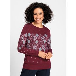 Rundhalspullover Inspirationen "Jacquard-Pullover", Damen, Gr. 40, rot (dunkelrot, gemustert), 70% Baumwolle, 30% Polyacryl, gemustert, mehrfarbig, Pullover Rundhalspullover