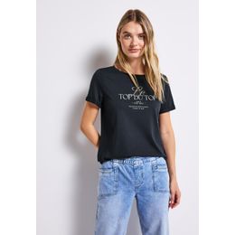 T-Shirt Street One, Damen, Gr. 34, blau (deepwater blau), Jersey, Obermaterial: 50% Baumwolle, 50% Modal, bedruckt, normal h&uuml;ftbedeckend, Rundhals, Shirts T-Shirt, mit Front-Print