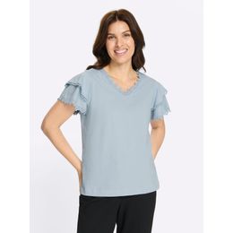V-Shirt Classic Basics "Kurzarm-Shirt", Damen, Gr. 42, hellblau, 100% Baumwolle, unifarben, V-Ausschnitt, Shirts V-Shirt