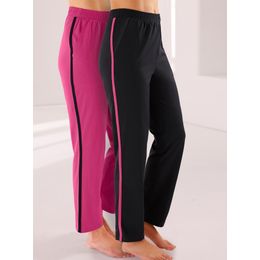 Wellnesshose feel good, Damen, Gr. 40/42, Normalgr&ouml;&szlig;en, rosa (schwarz, fuchsia), 95% Baumwolle, 5% Elasthan, gemustert, gestreift, unifarben, Hosen Wellnesshose