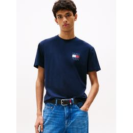 T-Shirt Tommy Jeans "TJM REG FLAG GRAPH BCKPRNT T EXT", Herren, Gr. M, blau (schwarz night navy), Single Jersey, Obermaterial: 100% Baumwolle, unifarben, regular fit normal, Rundhals, eingesetzt abgesteppte Kante, Shirts T-Shirt, Mit Rundhalsausschnitt