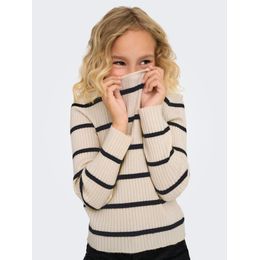 Strickpullover KIDS Only "KOGIBI LS RIB BOATNECK CP KNT", M&auml;dchen, Gr. 122/128, beige (wei&szlig;cap gray stripes:schwarz), Strick, Obermaterial: 50% Viskose, 27% Nylon, 23% Polyester, gestreift, regular fit taillenbedeckt, U-Boot-Ausschnitt, Pullover Strickpullover
