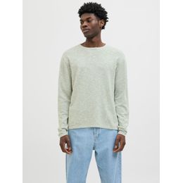 Jack & Jones Rundhalspullover JACK & JONES "JJESUMMER KNIT CREW NECK SN", Herren, Gr. M, iceberg gr&uuml;n detail:with wei&szlig;, Strick, Obermaterial: 90% Baumwolle, 10% Leinen, meliert, regular fit taillenbedeckt, Rundhals, gerader Abschluss, Pullover Rundhalspullover, mit Rundhalsausschnitt