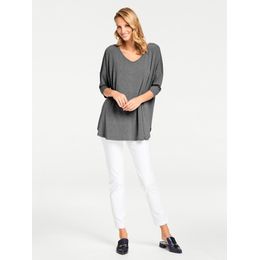 Oversize-Shirt Heine "Oversized Shirt", Damen, Gr. 44/46, grau (grau, melange), 95% Viskose, 5% Elasthan, unifarben, V-Ausschnitt, Shirts Oversize-Shirt