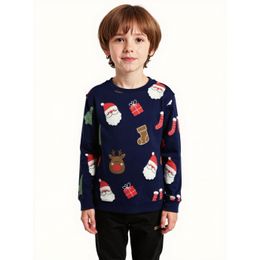 Sweatshirt Blue Seven, Jungen, Gr. 128, nachtblau, Sweatware, Obermaterial: 80% Baumwolle, 20% Polyester, bedruckt, regular fit normal, Rundhals, Rippb&uuml;ndchen, Sweatshirts Sweatshirt, mit coolem Weihnachts-Alloverprint