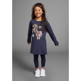 Langarmshirt Kidsworld "PFERD", M&auml;dchen, Gr. 140/146, blau (navy), Jersey, Obermaterial: 100% Baumwolle, bedruckt, ausgestellt Po-bedeckend, Rundhals, abgesteppte Kante, Shirts Langarmshirt, Langarm, ausgestellter Schnitt, bedruckt, Rundhalsausschnitt