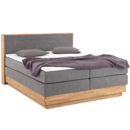 Boxspringbett Home Affaire "Cavan", grau (anthrazit), L:220cm, Microfaser (100% Polyester), Komplettbetten, Boxspringbett, Eiche, inkl. Bettkasten & Topper, verschiedene H&auml;rtegrade (auch H4)