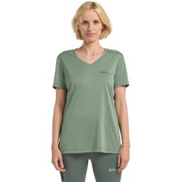T-Shirt Jack Wolfskin "0", Damen, Gr. XL, gr&uuml;n (eucalyptus), Obermaterial: 100% Polyester, normal, V-Ausschnitt, Shirts T-Shirt