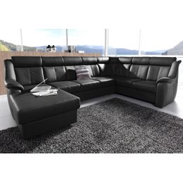 Sit & More Wohnlandschaft SIT & MORE "Basel U-Form", schwarz, B:315cm H:98cm T:210cm, Luxus-Microfaser Altara Nubuck (100% Polyester);Kunstleder SOFTLUX;NaturLEDER (echtes Rindsleder), Sofas, Wohnlandschaft, wahlweise mit Relaxfunktion