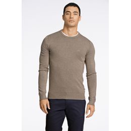 Strickpullover LINDBERGH, Herren, Gr. S, beige (dk sand mel), Strick, Obermaterial: 80% Viskose, 20% Nylon, bestickt, unifarben, slim fit h&uuml;ftbedeckend, Rundhals, B&uuml;ndchen, Pullover Strickpullover, mit Logo-Stickerei