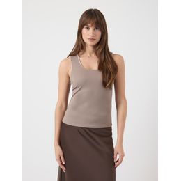 Tanktop Y.A.S "YASPALOMA TANK TOP NOOS", Damen, Gr. XL, grau (taupe gray), Jersey, Obermaterial: 67% Viskose, 30% Polyester, 3% Elasthan, unifarben, slim fit normal, Rundhals, Tops Tanktop, mit Satinpaspel