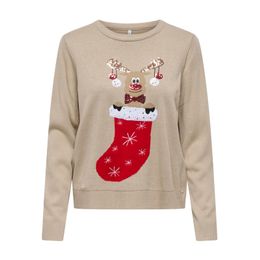 Weihnachtspullover Only "ONLXMAS SHINE LS ONECK KNT", Damen, Gr. S, humus detail:christmas sock, Strick, Obermaterial: 100% Polyacryl, gemustert, regular fit, Rundhals, Pullover Weihnachtspullover