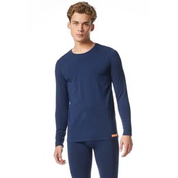 Unterhemd Bruno Banani "Warm Up", Herren, Gr. L, N-Gr, blau (marine), Obermaterial: 93% Baumwolle, 7% Elasthan, unifarben, eng, Rundhals, Unterhemden Unterhemd, mit kontrastfarbenen Markenlabel