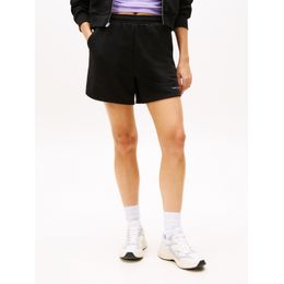 Sweatshorts Tommy Jeans "TJW LINEAR SWEAT SHORT", Damen, Gr. L (40), N-Gr, schwarz, Sweatware, Obermaterial: 80% Baumwolle, 20% Polyester, unifarben, kniefrei, Hosen Sweatshorts