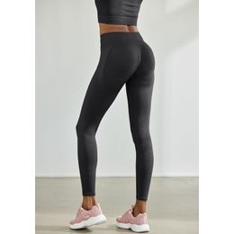 Seamless Leggings Lascana "Po Push Up", Herren, Gr. M (40/42), N-Gr, schwarz, Obermaterial: 91% Polyamid, 8% Elasthan, 1% Polyester, unifarben, figurbetont lang, Hosen Seamless Leggings, mit Rippstruktur und Shapingeffekt, Sporthose, Sportleggings, Topseller