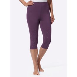Caprileggings, Damen, Gr. 44, Normalgr&ouml;&szlig;en, lila (traube), 95% Baumwolle, 5% Elasthan, unifarben, knielang, Hosen Caprileggings