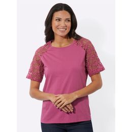 Spitzenshirt "Spitzenshirt", Damen, Gr. 44, lila (erika), 100% Baumwolle, Spitze:100% Baumwolle, 100% Polyester, unifarben, Rundhals, Shirts Spitzenshirt