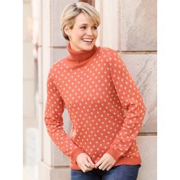 Rollkragenpullover Classic Basics "Rollkragen-Pullover", Damen, Gr. 44, orange (grapefruit, wei&szlig;, gemustert), 100% Polyacryl, gemustert, mehrfarbig, Pullover Rollkragenpullover