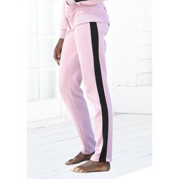 Loungehose BENCH. LOUNGEWEAR, Damen, Gr. 40/42, N-Gr, rosa (rosa, schwarz), Jersey, Obermaterial: 60% Baumwolle, 40% Polyester, unifarben mit Farbeinsatz, bequem lang, Hosen Loungehose, mit Seitenstreifen und geradem Bein, Loungewear, Topseller