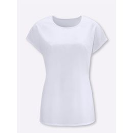 Kurzarmbluse Classic Basics, Damen, Gr. 44, wei&szlig;, 100% Polyester, unifarben, Rundhals, Blusen Kurzarmbluse