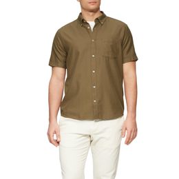 Kurzarmhemd s.Oliver, Herren, Gr. XL, N-Gr, beige (sand stone), Twill, Obermaterial: 84% Baumwolle, 16% Lyocell, unifarben, regular fit taillenbedeckt, gerader Abschluss, Hemden Kurzarmhemd, mit Logo Stickerei