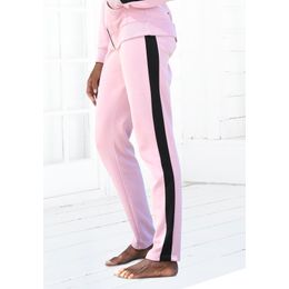 Loungehose BENCH. LOUNGEWEAR, Damen, Gr. 52/54, N-Gr, rosa (rosa, schwarz), Jersey, Obermaterial: 60% Baumwolle, 40% Polyester, unifarben mit Farbeinsatz, bequem lang, Hosen Loungehose, mit Seitenstreifen und geradem Bein, Loungewear, Topseller