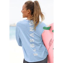 Longsleeve ELBSAND "Tira", Damen, Gr. XL (42), blau, Jersey, Obermaterial: 50% Baumwolle, 50% Polyester, unifarben, figurumspielend h&uuml;ftlang, Rundhals, Raglan&auml;rmel, Shirts Longsleeve, mit Logodruck hinten, Langarmshirt aus Baumwoll-Mix, sportlich-casual, Topseller