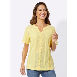Kurzarmshirt Classic Basics "Kurzarm-Shirt", Damen, Gr. 38, gelb (zitrone), 100% Baumwolle, Spitze:100% Baumwolle, Webware:100% Baumwolle, unifarben, Rundhals, Shirts Kurzarmshirt
