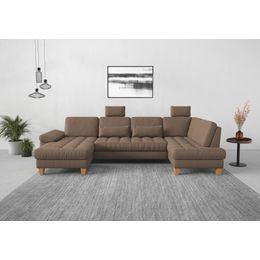 Sit & More Wohnlandschaft SIT & MORE "Westham U-Form", braun (chocco), B:338cm H:88cm T:172cm, 100% Polyester, Sofas, Wohnlandschaft, wahlweise mit Bettfunktion, Bettkasten, Sitztiefenverstellung