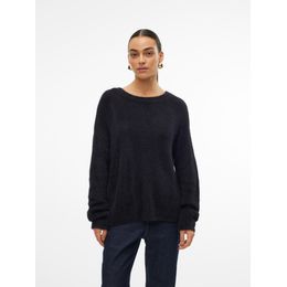 V&eacute;ro Moda Strickpullover VERO MODA "VMPUFF LS O-NECK PULLOVER BOO", Damen, Gr. L, schwarz, Strick, Obermaterial: 56% Nylon, 44% Polyacryl, unifarben, regular fit normal, Rundhals, Rippstrickb&uuml;ndchen, Pullover Strickpullover