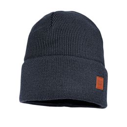 Beanie MaxiMo, Kinder, Gr. 53, blau, Strick, Baumwolle, unifarben, M&uuml;tzen Beanie, Strick, breiter Umschlag, gef&uuml;ttert, w&auml;rmend, weich, unifarben