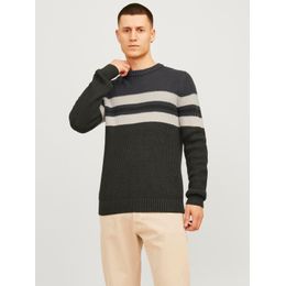 Jack & Jones Rundhalspullover JACK & JONES "JJSANDER KNIT CREW NECK", Herren, Gr. M, gr&uuml;n (rosin detail:blocking), Strick, Obermaterial: 74% Polyacryl, 26% Baumwolle, gestreift, normal, Rundhals, Rippb&uuml;ndchen, Pullover Rundhalspullover