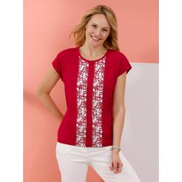 Kurzarmshirt Classic Basics "Kurzarm-Shirt", Damen, Gr. 48, rot, wei&szlig;, 100% Baumwolle, gebl&uuml;mt, gemustert, mehrfarbig, Rundhals, Shirts Kurzarmshirt