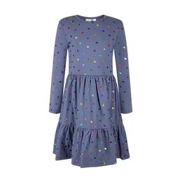 Jerseykleid happy girls, M&auml;dchen, Gr. 110, N-Gr, blau (jeans blau), Jersey, Obermaterial: 95% Baumwolle, 5% Elasthan, bedruckt, regular fit normal, Rundhals, Kleider Jerseykleid