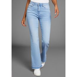 Weite Jeans Kangaroos, Damen, Gr. 50, N-Gr, blau (bleached), Denim/Jeans, Obermaterial: 76% Baumwolle, 16% Polyester, 7% Viskose, 1% Elasthan, bootcut fit lang, Jeans Weite Jeans, Flare Weite Jeans High Waist, Topseller