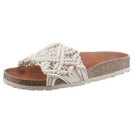 Pantoffel VERBENAS "Raga Knots Digital", Damen, Gr. 42, beige (creme), Textil, geflochten, Schuhe Pantoffel, Sommerschuh, Pool Slides, Flat in geh&auml;keltem Look