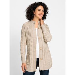 Longstrickjacke Inspirationen, Damen, Gr. 42, beige (sand), 60% Baumwolle, 40% Polyacryl, unifarben, Strickjacken Longstrickjacke